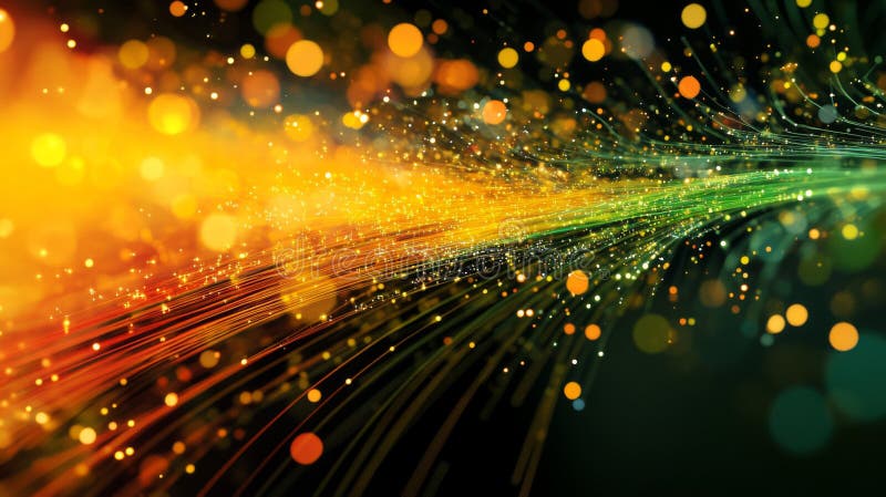 Abstract Golden Green Light Trails and Sparkles Stock Illustration ...