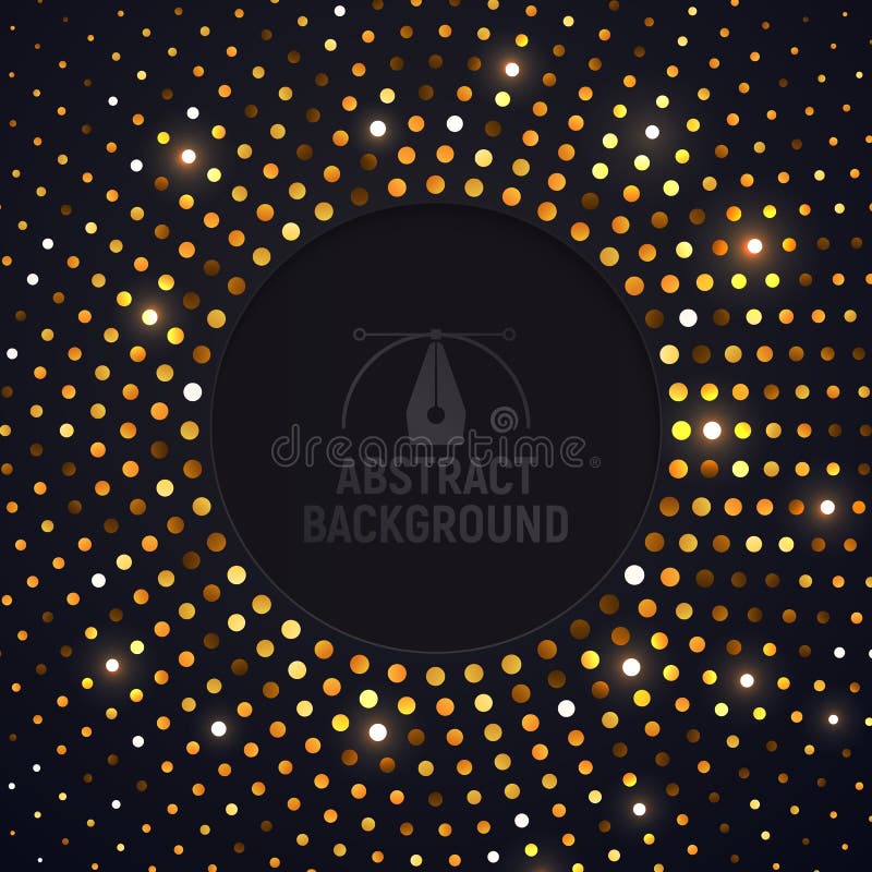 Abstract Golden Halftone Circle with Light Effects and Abstract Text ...