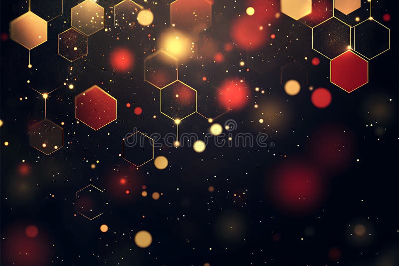 Abstract Golden Hexagons with Particles on Dark Backdrop. Modern ...