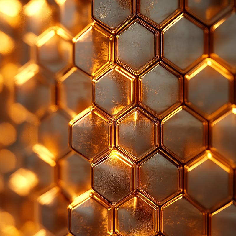 Abstract Golden Honeycomb Pattern with Shiny Hexagonal Cells. Stock ...