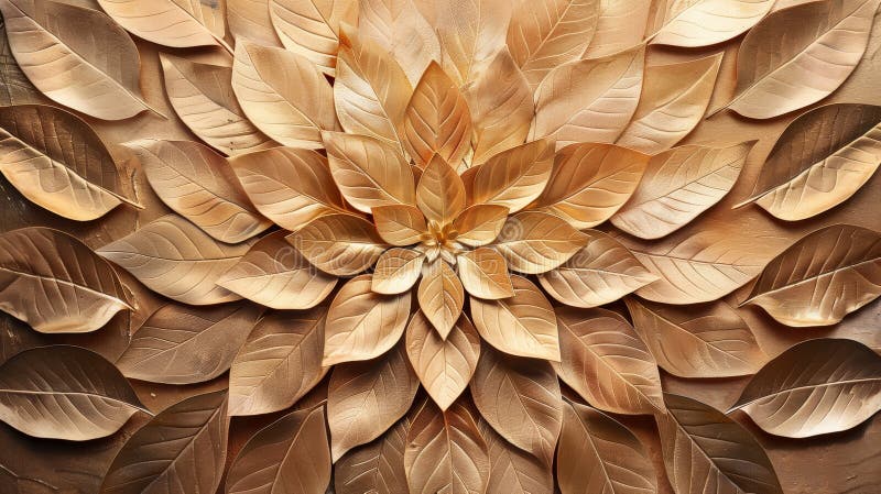 Abstract Golden Leaves Pattern, Forming a Circular, Flower-like Design ...