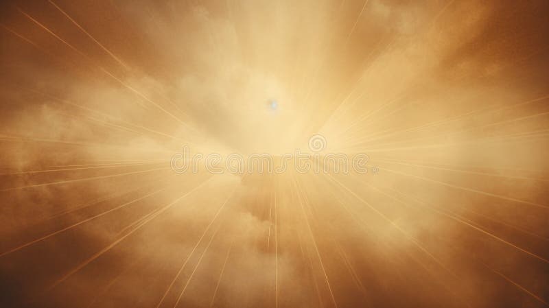 Abstract Golden Light Rays Radiating through Soft Clouds, Creating a ...