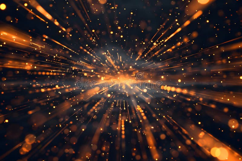 Abstract Golden Light Streaks Explode from Center, Radiating Brilliance and Energy Dynamic ...