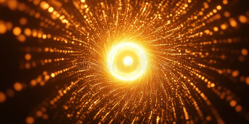 Abstract Golden Light Tunnel with Radiating Particle Waves and Central ...