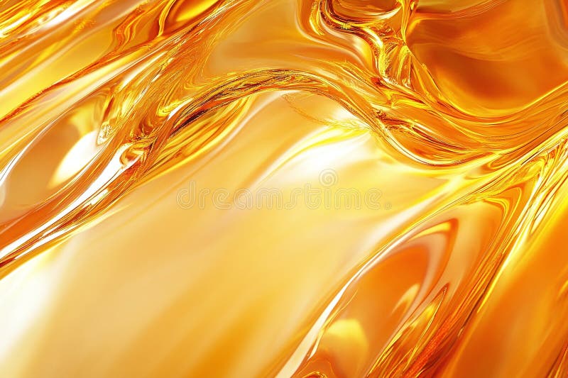 Abstract Golden Liquid Texture with Smooth Flowing Pattern and Glossy Surface in Vibrant Warm ...