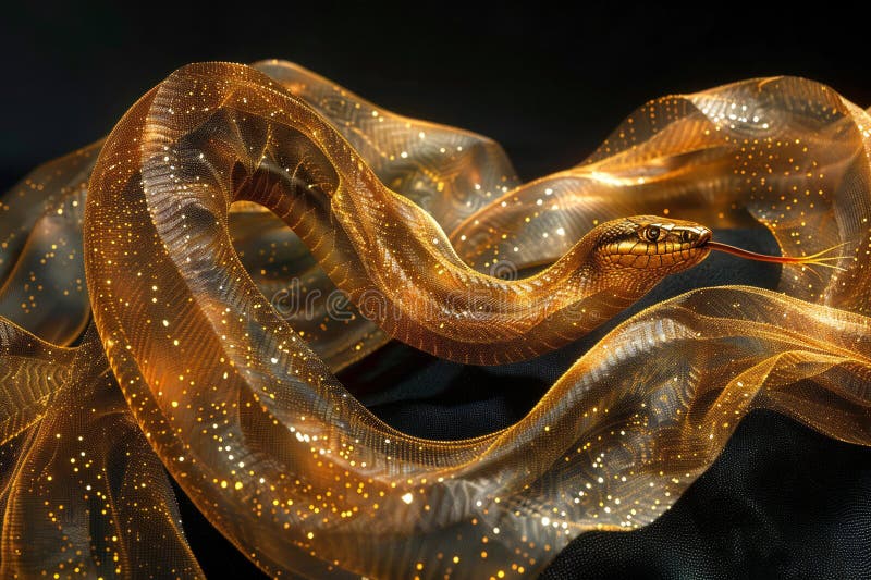 An Abstract Golden Loop of Textiles on the Black Background Stock ...