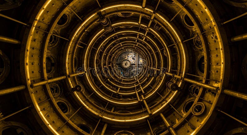 Abstract Golden Metallic Concentric Rings Structure with Glowing Light ...