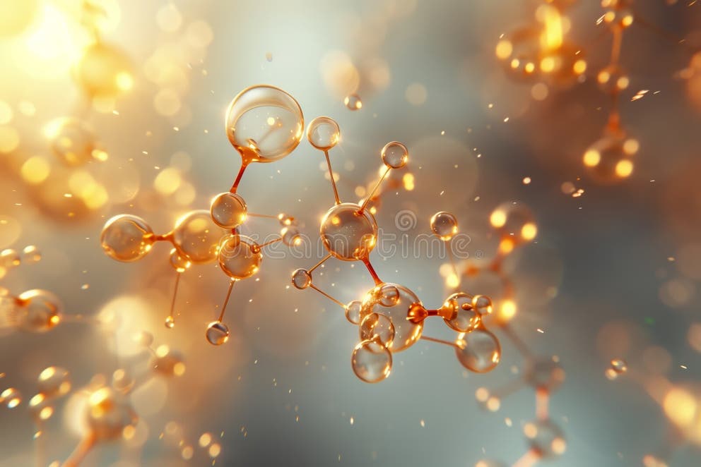 Abstract Golden Molecule Structure with Bokeh Lights Stock Illustration ...