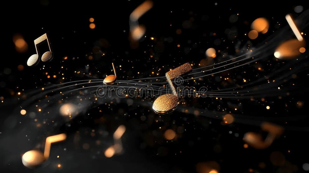 Abstract Golden Music Notes on Dark Background Stock Illustration ...
