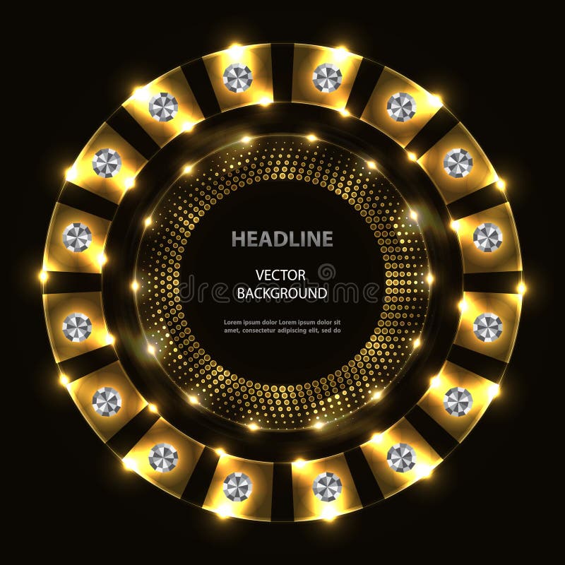 Abstract Golden Neon Circle Frame with Silver Spangles and Halftone ...