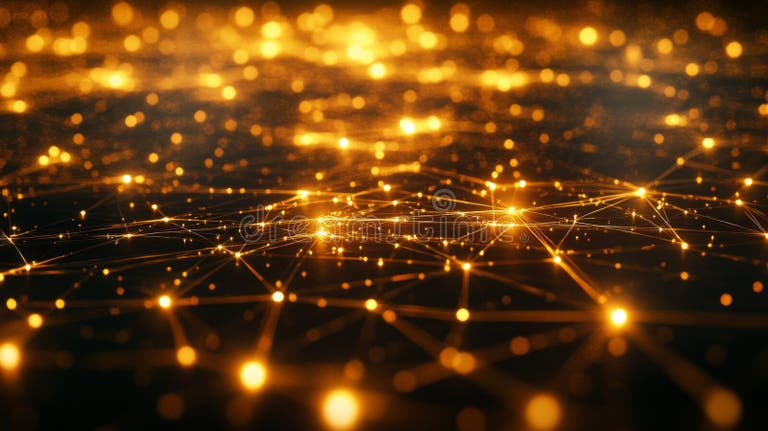 Abstract Golden Network of Connected Points and Lines Stock Photo ...