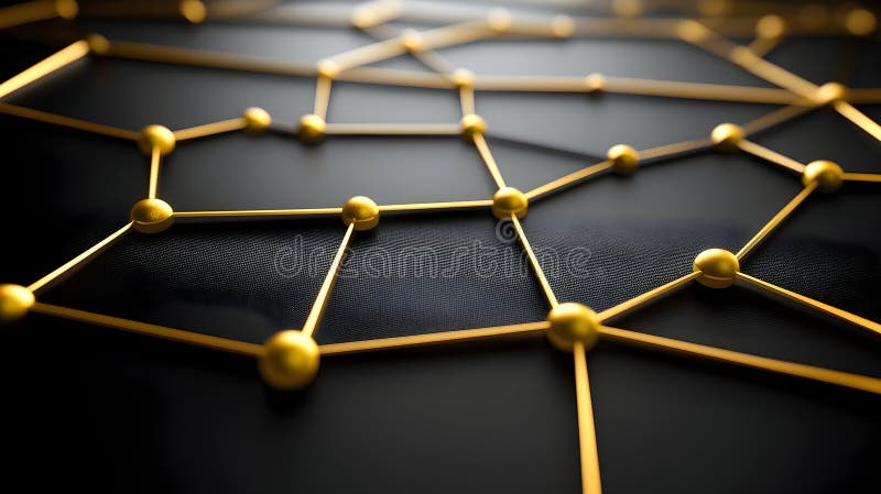 Abstract Golden Network Connection Spheres and Lines on Dark Background ...