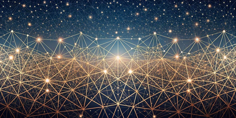 Abstract Golden Network Constellation Illuminated Nodes and Connections ...