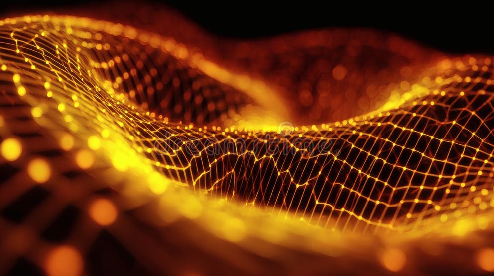 Abstract Golden Network Flowing on Dark Background Stock Photo - Image ...