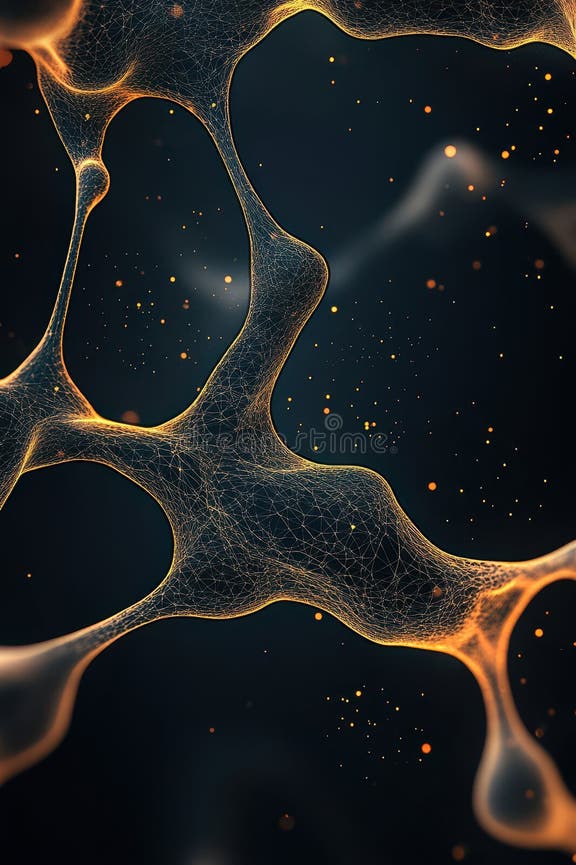 Abstract Golden Network Forms Connections in a Dark Space. Bright Dots ...