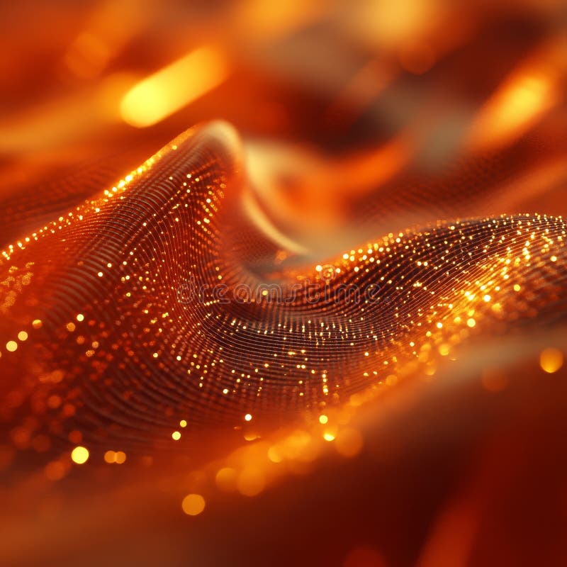 Abstract Golden Orange Digital Landscape, Wavy Pattern with Glitter ...