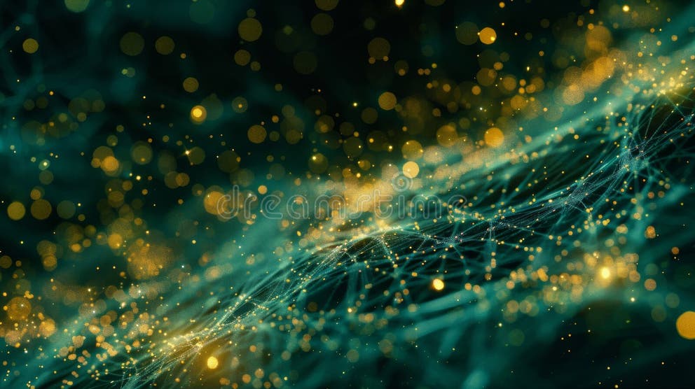 Abstract Golden Particle Wave Background with Plexus Effect for Futuristic Technology, Science ...