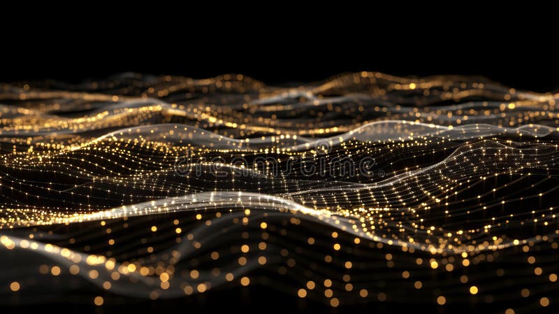 Abstract Golden Particle Wave Background Technology Network Connection Data Stream
