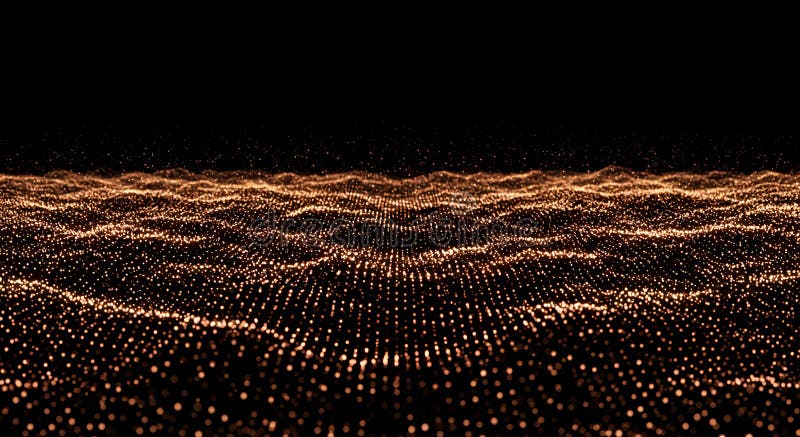 Abstract Golden Particle Wave on Black Background Stock Illustration ...