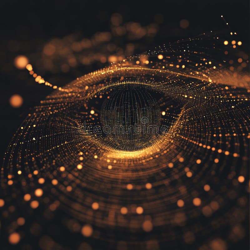 Abstract Golden Particle Wave Flow with Sphere in Dark Background for ...