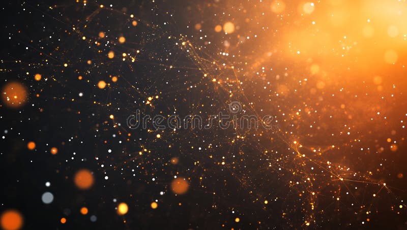 Abstract Golden Particles Network Connection Background Digital ...