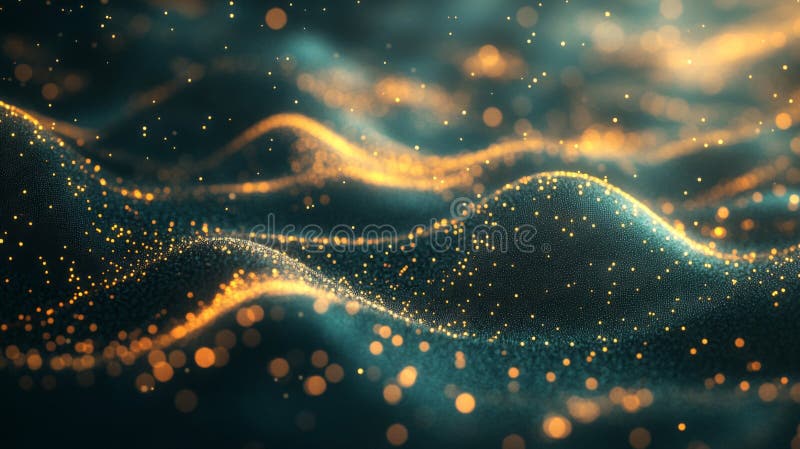 Abstract Golden Particles Wave Digital Art Stock Illustration ...
