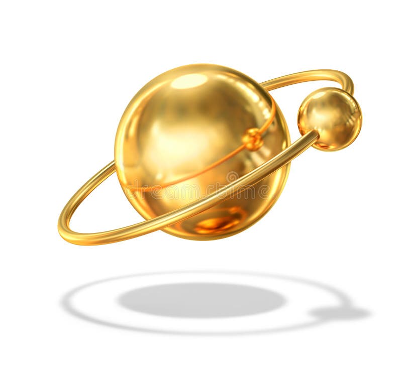 Abstract Golden Planet with Satellite Planet Isolated on White ...