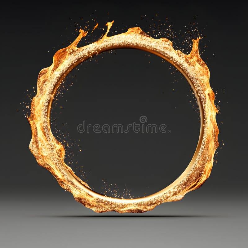 Abstract Golden Liquid Ring Splash on Dark Grey Background Stock ...