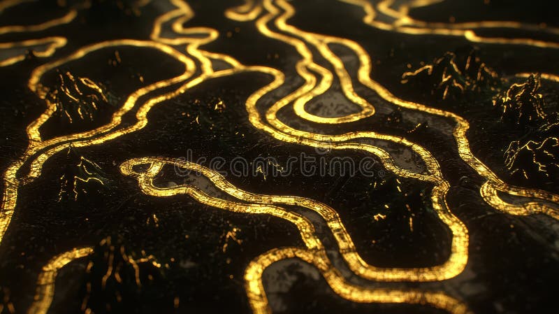 Abstract Golden River Pattern on Dark Background for Visual Design ...