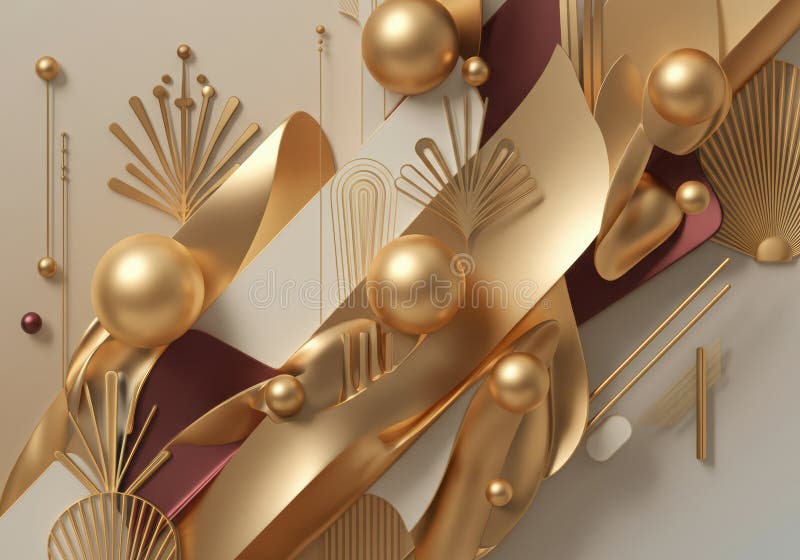 Abstract Golden Shapes Forms Creating Modern Artistic Composition Stock ...