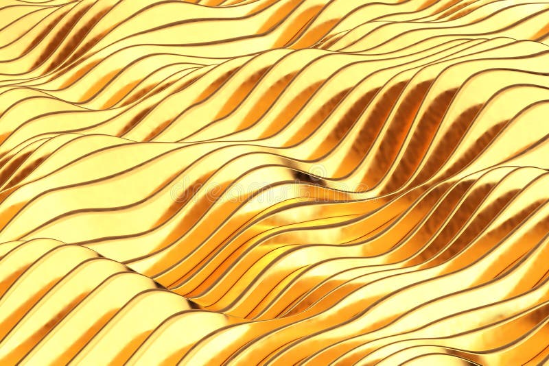 Abstract Golden Shiny Wavy Texture Background. 3d Rendering Stock ...