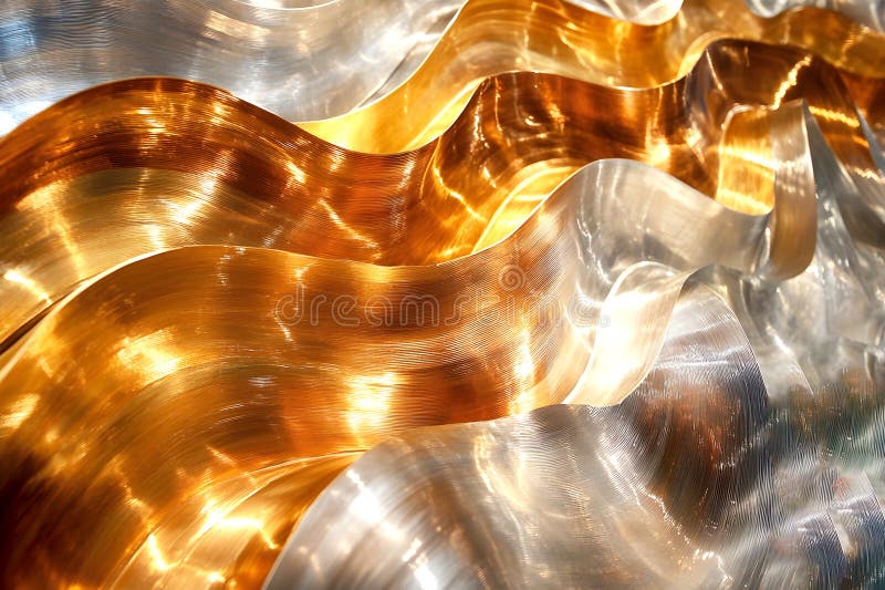 Abstract Golden and Silver Metallic Waves Reflecting Light, Creating a ...