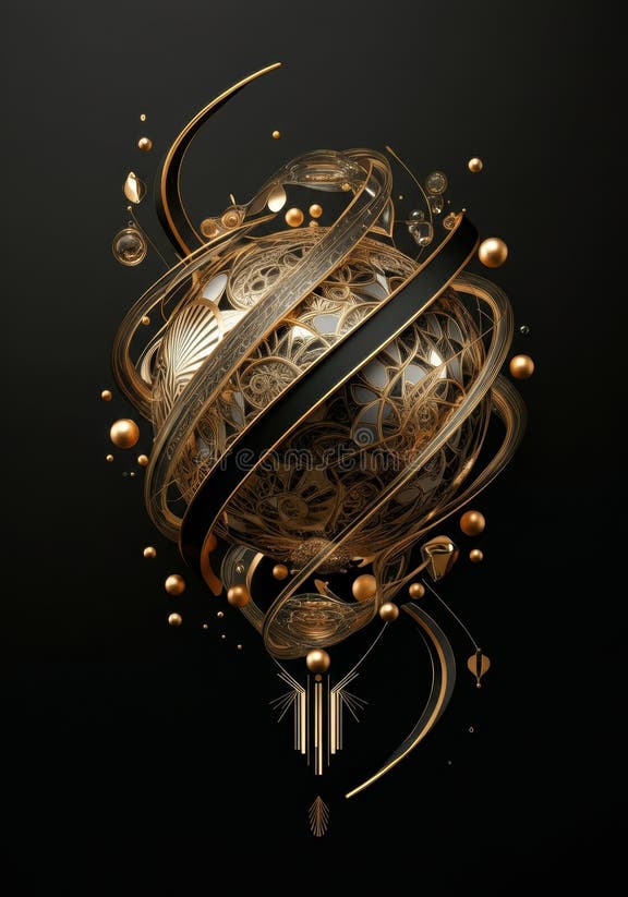 Abstract Golden Sphere with Intricate Designs and Swirling Elements ...