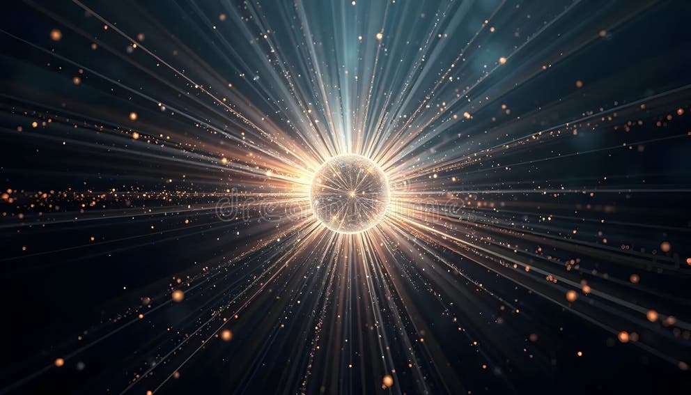Abstract Golden Sphere with Radiating Light Rays on Dark Teal ...