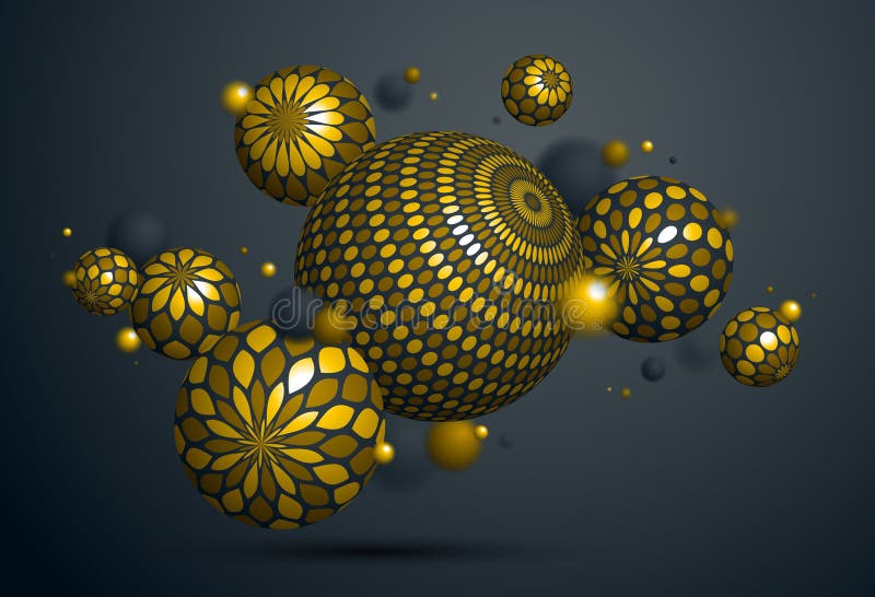 3D Gold Shiny Sphere. Vector Fractal Dazzling Abstract Stock Vector ...