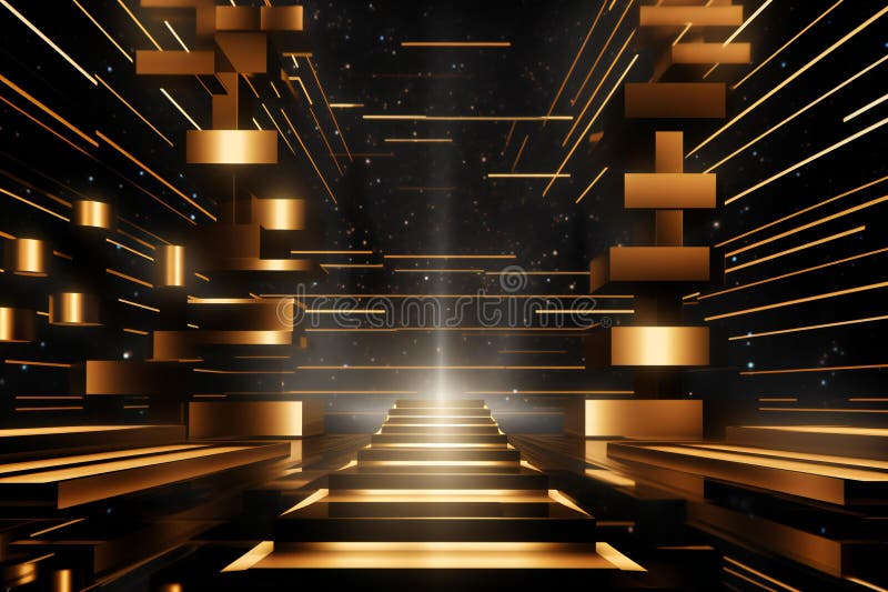 Abstract Golden Stairs on a Dark Background Stock Illustration ...