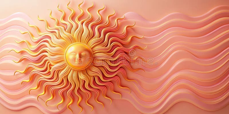 Abstract Golden Sun Design with Peach Waves Background. Generative AI ...