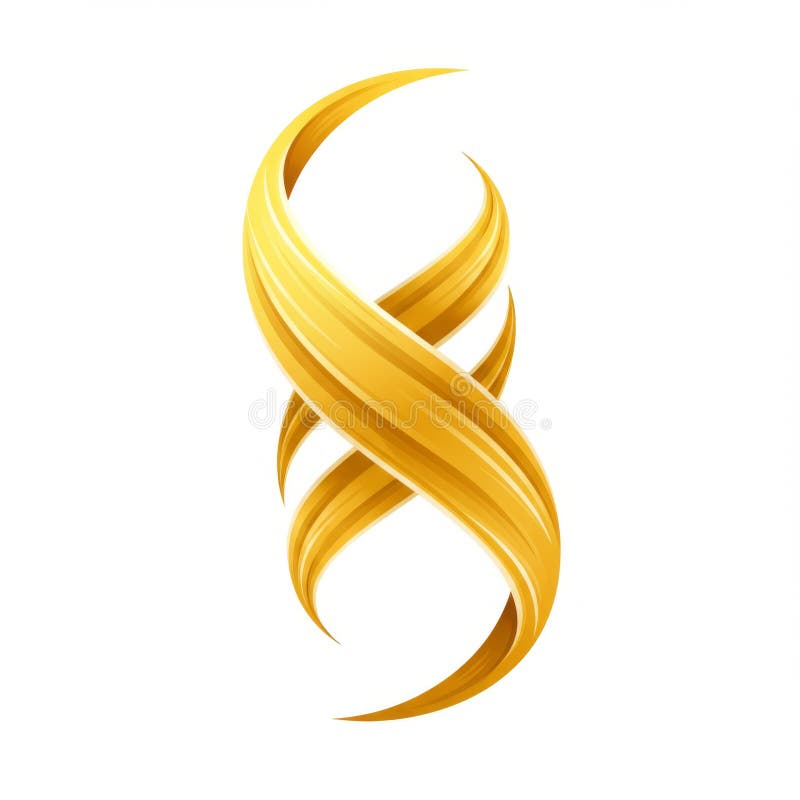 Abstract Golden Symbol with Intertwined Wavy Shapes on White Background ...