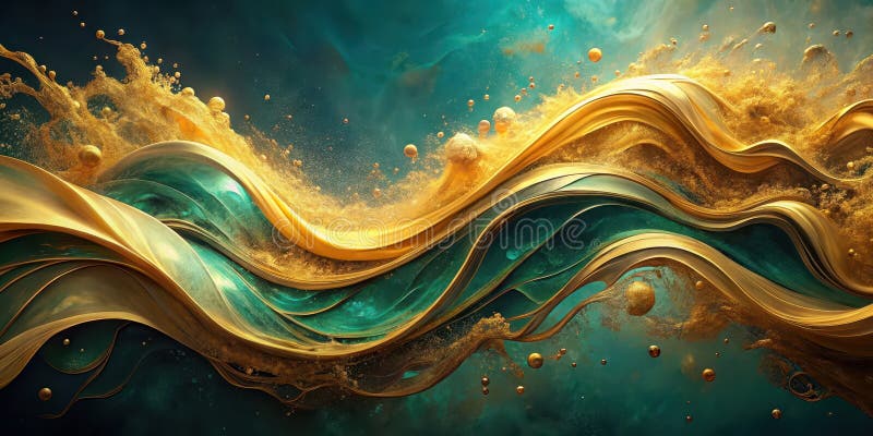 Abstract Golden and Teal Liquid Swirls a Luxurious, Dynamic Composition ...