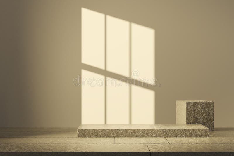 Abstract Golden Textured Blocks Showcase Scene 3d Rendering with Window ...