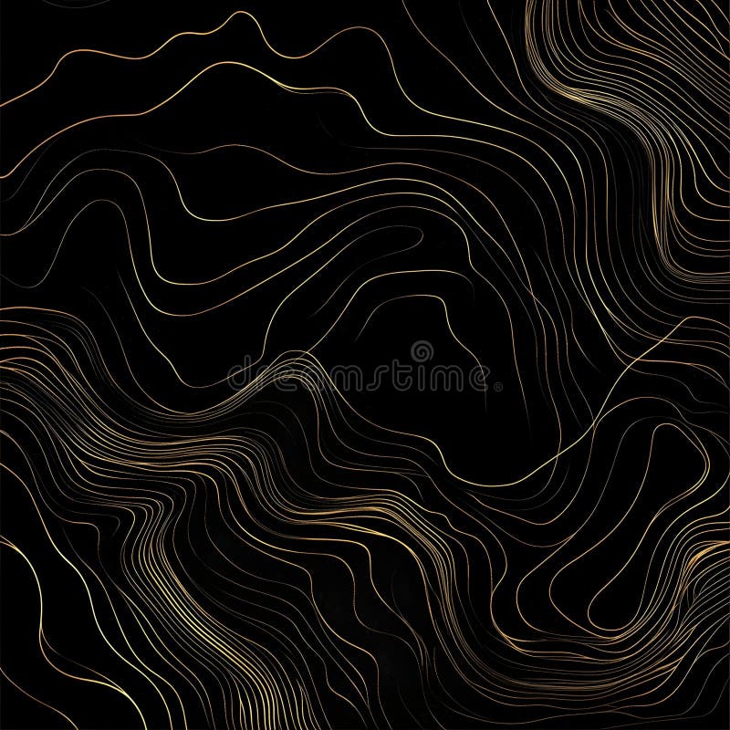 Abstract Golden Topographic Lines on Black Background Stock ...