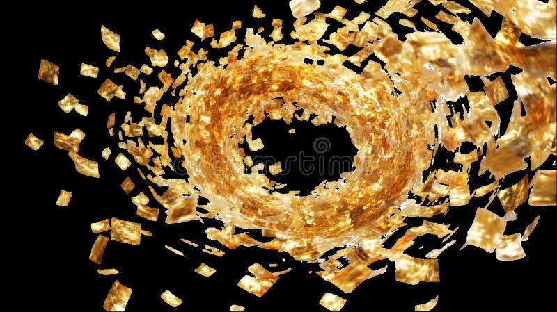 Abstract Golden Vortex of Falling Particles on Black Background Stock ...