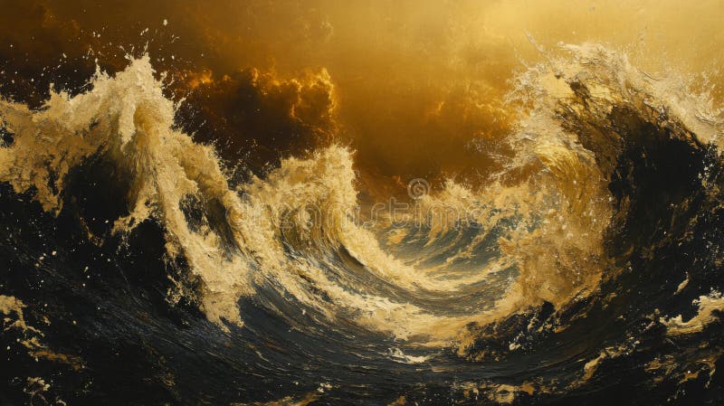 Abstract Golden Wave Crashing on Dark Ocean Stock Illustration ...
