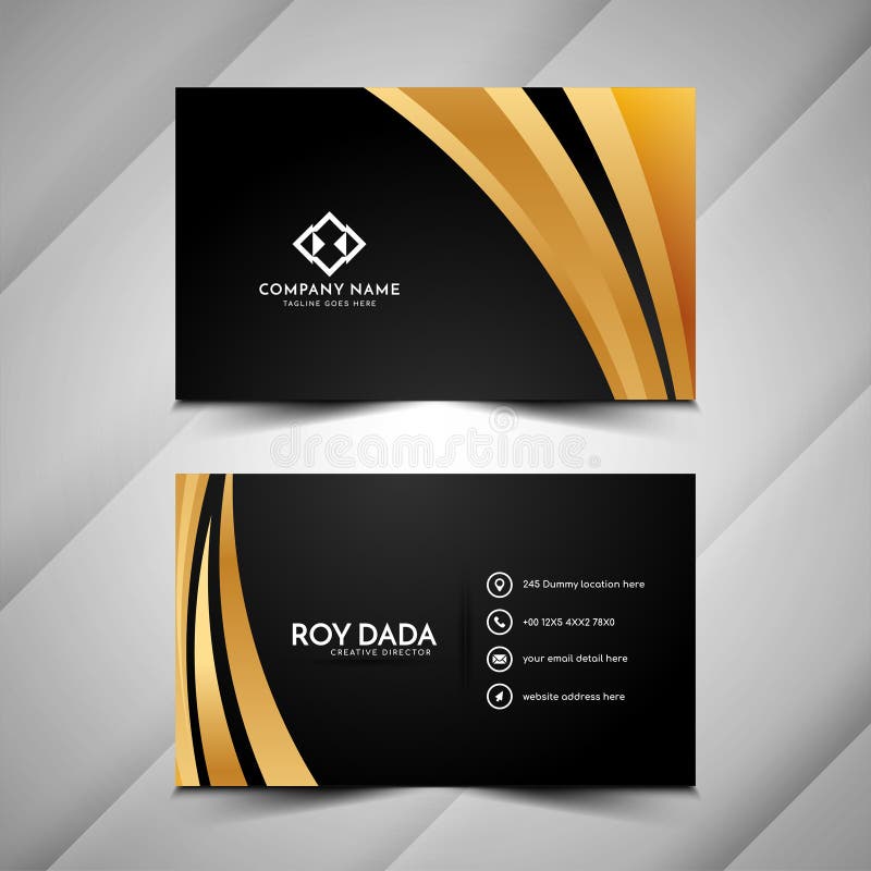 Abstract Golden Wave Design Black Business Card Stock Vector ...