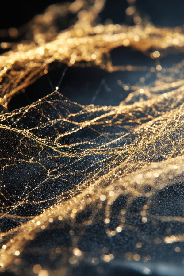 Abstract Golden Web on Dark Background with Glowing Threads. Stock ...