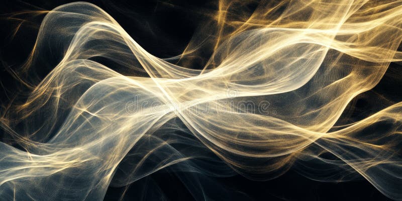 Abstract Golden and White Light Waves on Dark Background Stock ...