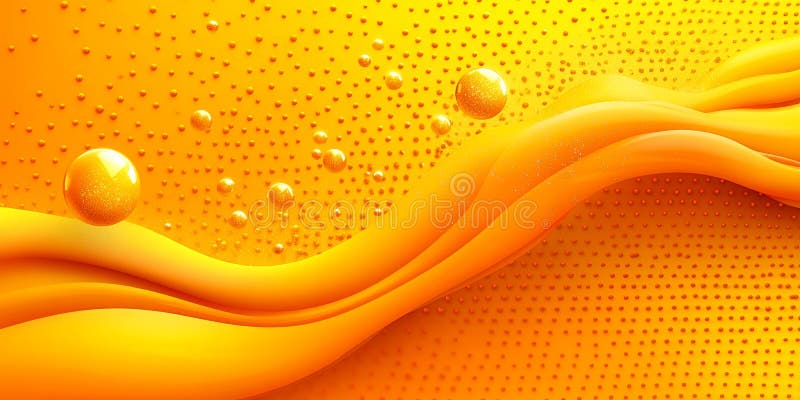 Abstract Golden Yellow Liquid Wave Background with Bubbles and Dotted ...