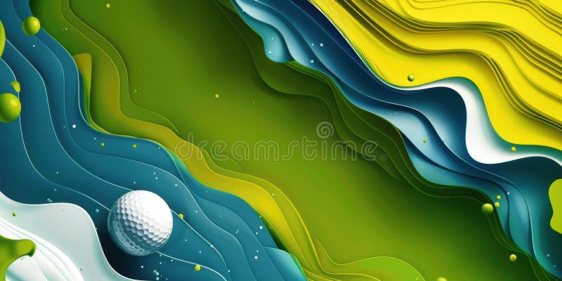 Abstract Golf Ball on Green and Blue Waves. Created by Generative ...