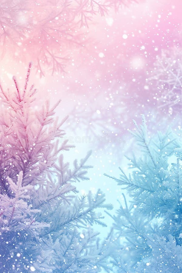 Abstract Gradient Background with Snowy Trees, Pastel Colors. Winter ...