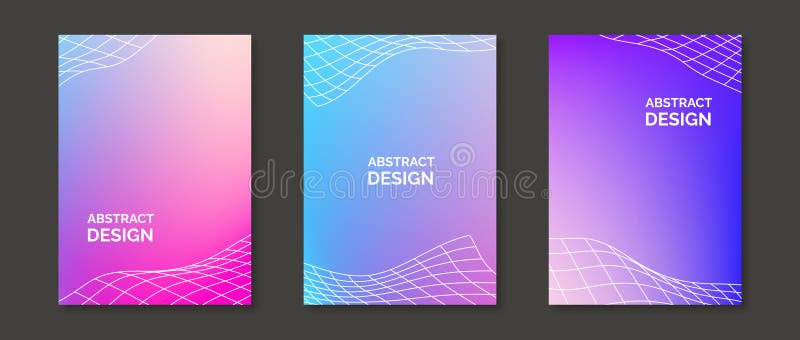 Abstract Gradient Backgrounds with Wavy Grid Elements. Set of Bright ...